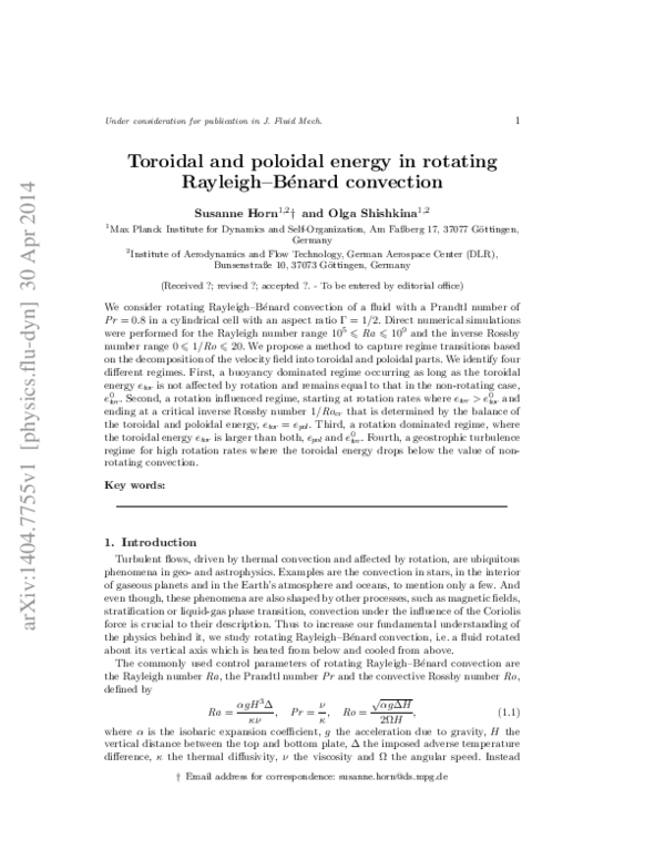 (PDF) Toroidal and poloidal energy in rotating Rayleigh–Bénard convection