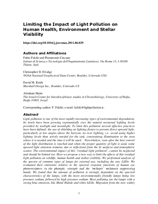 (PDF) Limiting the impact of light pollution on human health ...