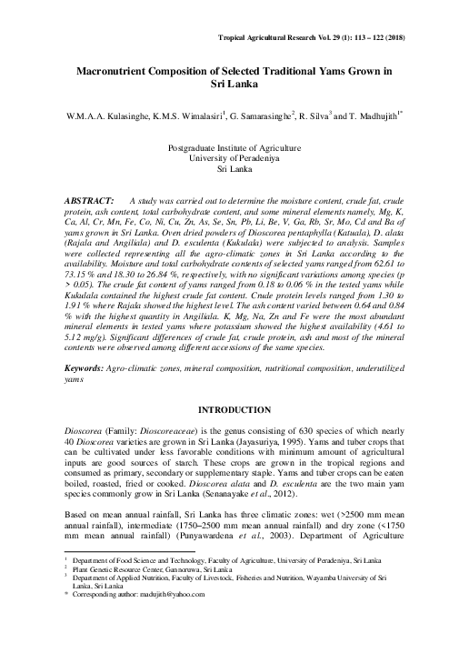 (PDF) Macronutrient composition of selected traditional yams grown in ...