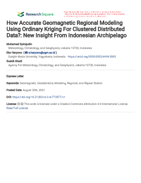 (PDF) How Accurate Geomagnetic Regional Modeling Using Ordinary Kriging For Clustered ...