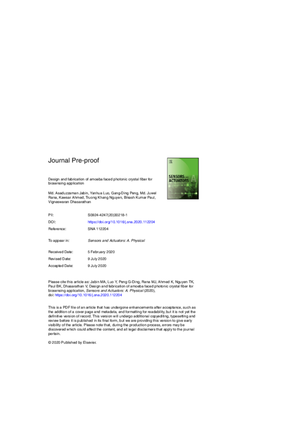 (PDF) Design and fabrication of amoeba faced photonic crystal fiber for biosensing application