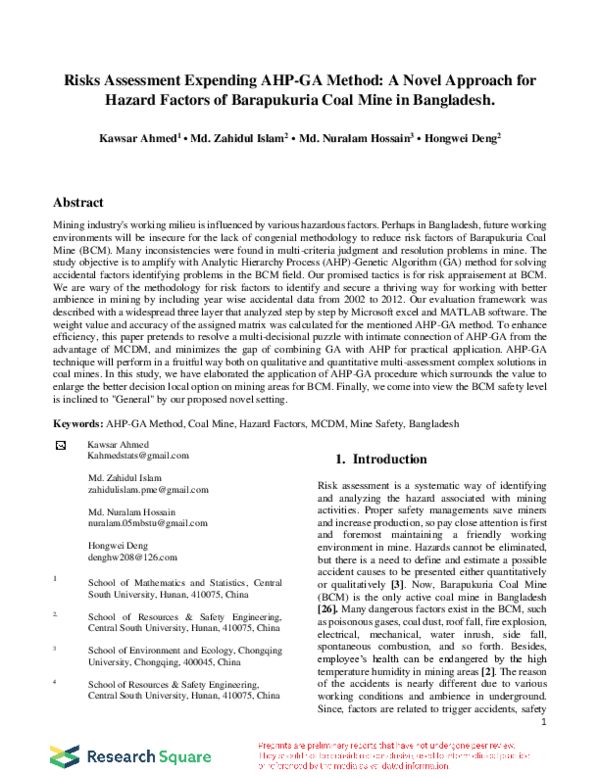 (PDF) Risks Assessment Expending AHP-GA Method: A Novel Approach for ...