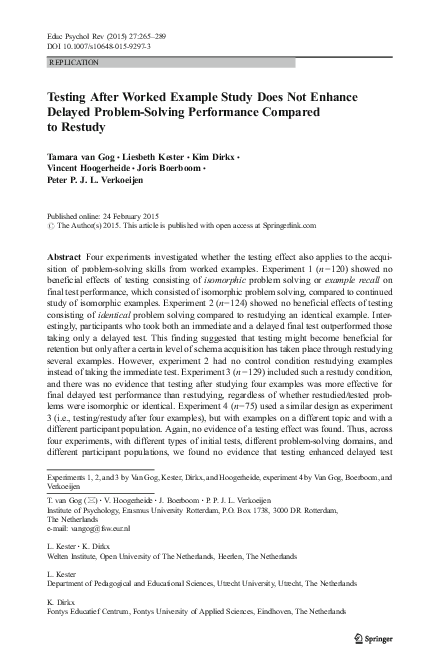 (PDF) Testing After Worked Example Study Does Not Enhance Delayed ...