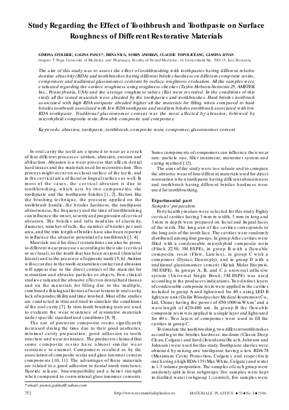 (PDF) Regarding the Effect of Toothbrush and Toothpaste on Surface ...