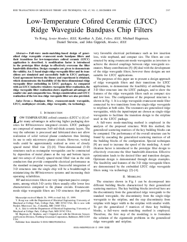 (PDF) Low-temperature cofired ceramic (LTCC) ridge waveguide bandpass chip filters