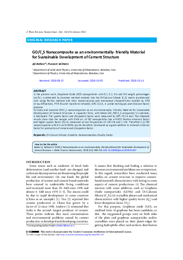 (PDF) GO/C2S Nanocomposite as an Environmentally-Friendly Material for sustainable Development ...
