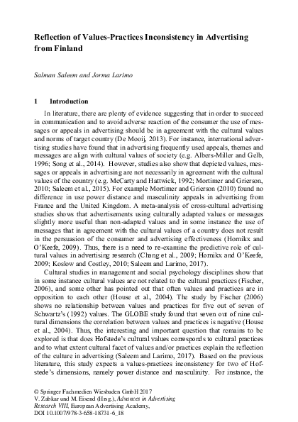 (PDF) Reflection of Values-Practices Inconsistency in Advertising from Finland