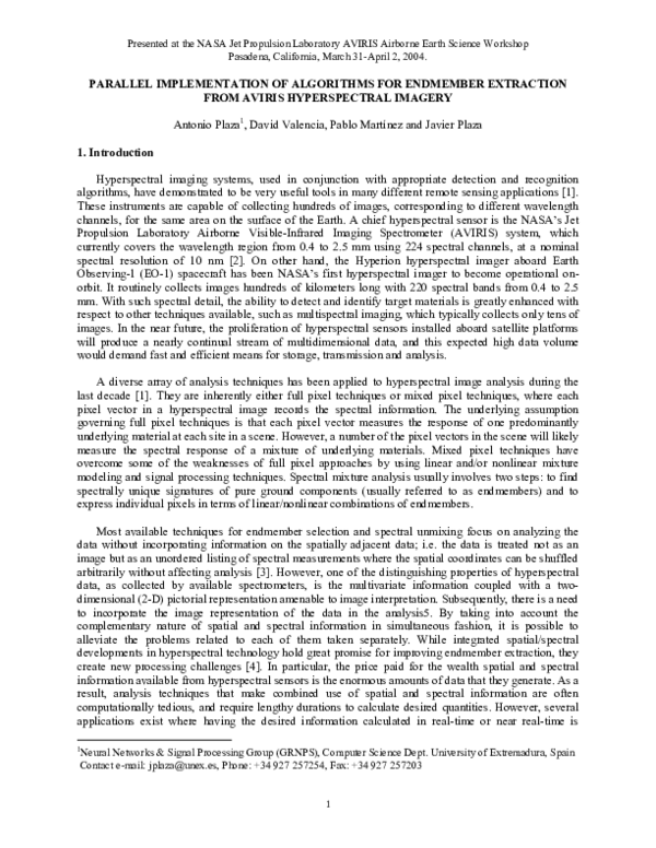 (PDF) Parallel Algorithms for Endmember Extraction