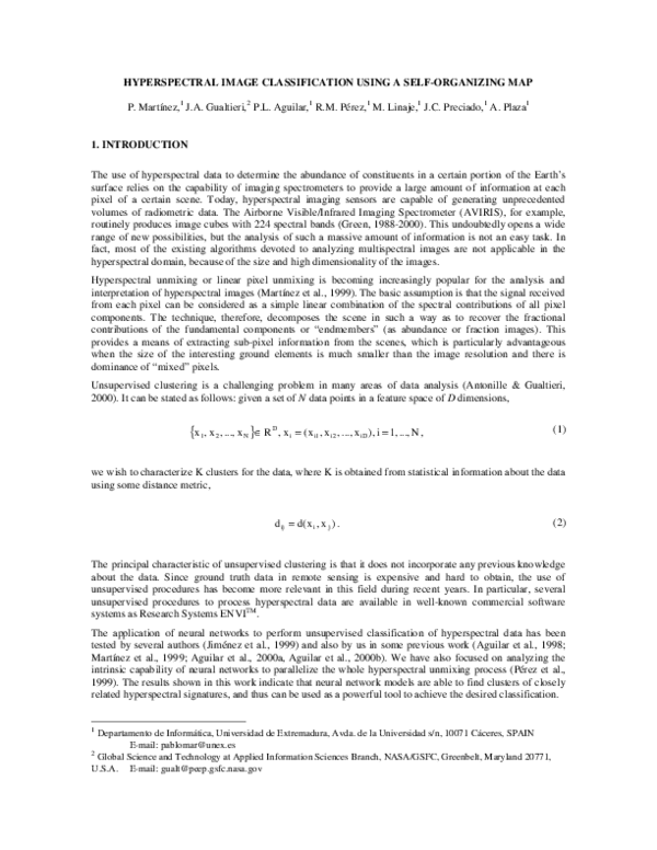 (PDF) Hyperspectral image classification using a self-organizing map