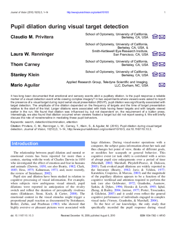 (PDF) Pupil dilation during visual target detection