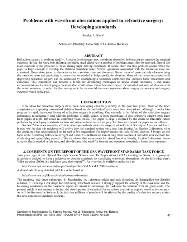 (PDF) Problems with wavefront aberrations applied to refractive surgery: developing standards ...