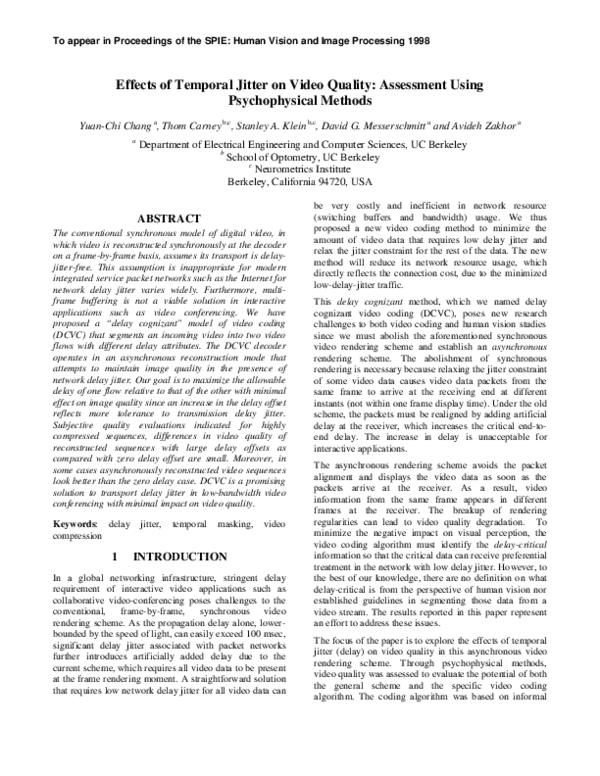 (PDF) Effects of temporal jitter on video quality: assessment using psychophysical and ...