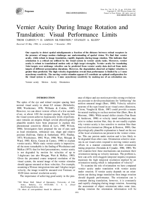 (PDF) Vernier acuity during image rotation and translation: Visual ...