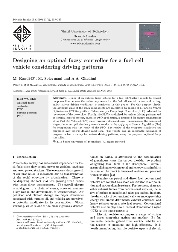 (PDF) Optimal Fuzzy Control for Fuel Cell Vehicles