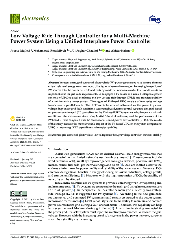 (PDF) Low Voltage Ride Through Controller for a Multi-Machine Power System Using a Unified ...