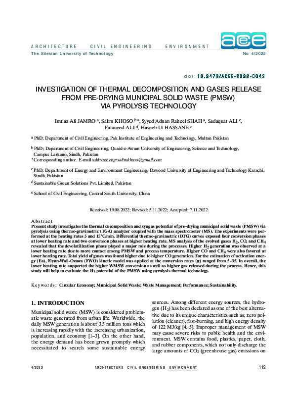 (PDF) Investigation of Thermal Decomposition and Gases Release from Pre ...