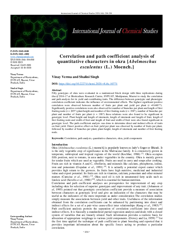 Pdf Correlation And Path Coefficient Analysis Of Quantitative Characters In Okra Abelmoschus