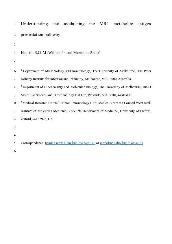 (PDF) Understanding and modulating the MR1 metabolite antigen ...