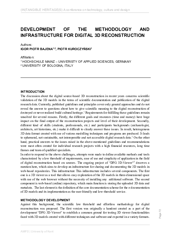 (PDF) DEVELOPMENT OF THE METHODOLOGY AND INFRASTRUCTURE FOR DIGITAL 3D ...