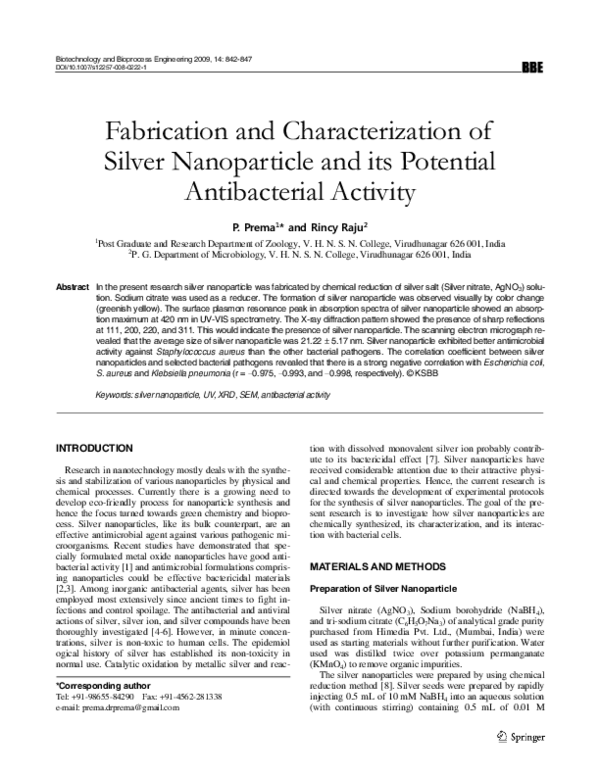 (PDF) Fabrication and characterization of silver nanoparticle and its potential antibacterial ...