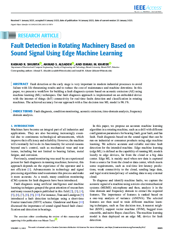 (PDF) Fault Detection in Rotating Machinery Based on Sound Signal Using Edge Machine Learning