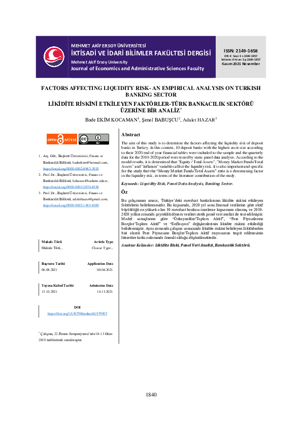 (PDF) Factors Affecting Liquidity Risk- an Empirical Analysis on Turkish Banking Sector | Adalet ...