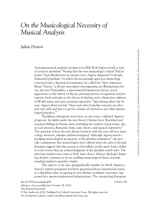 (PDF) On the Musicological Necessity of Musical Analysis