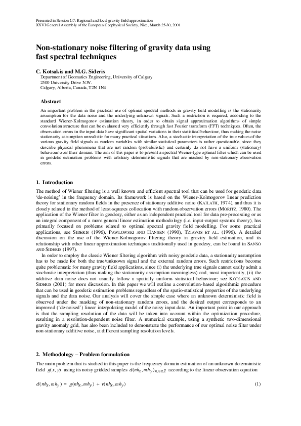 Pdf Non Stationary Noise Filtering Of Gravity Data Using Fast Spectral Techniques