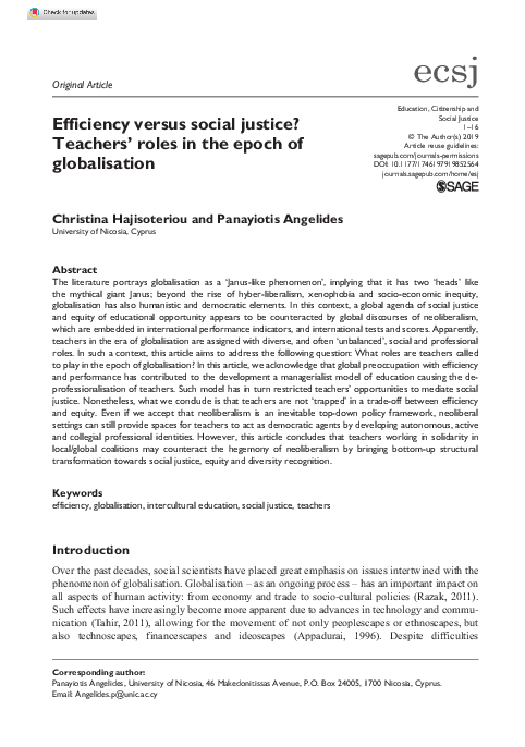 (PDF) Efficiency versus social justice? Teachers’ roles in the epoch of ...