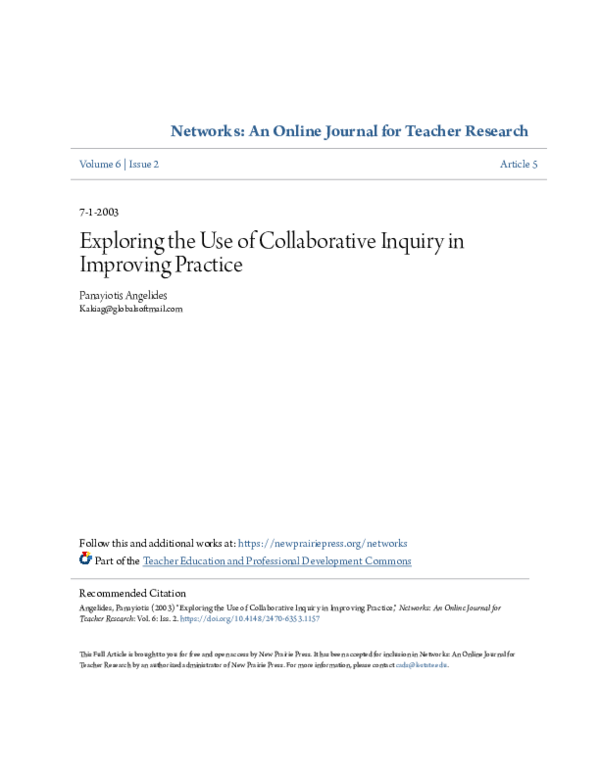 (PDF) Exploring the Use of Collaborative Inquiry in Improving Practice