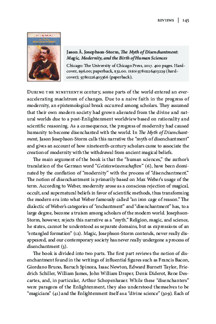 (PDF) Review of: Jason Ā. Josephson-Storm, The Myth of Disenchantment ...