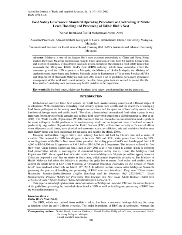 (PDF) Food safety governance: Standard operating procedure on controlling of nitrite level ...