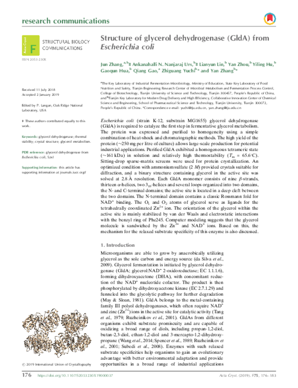 (PDF) Structure of glycerol dehydrogenase (GldA) fromEscherichia coli