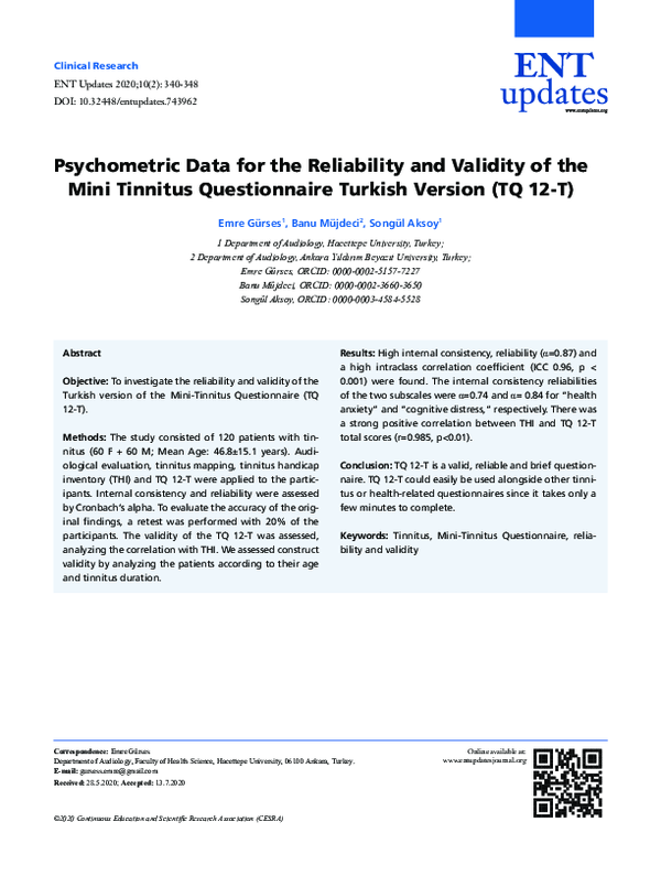 (PDF) Psychometric Data for the Reliability and Validity of the Mini ...