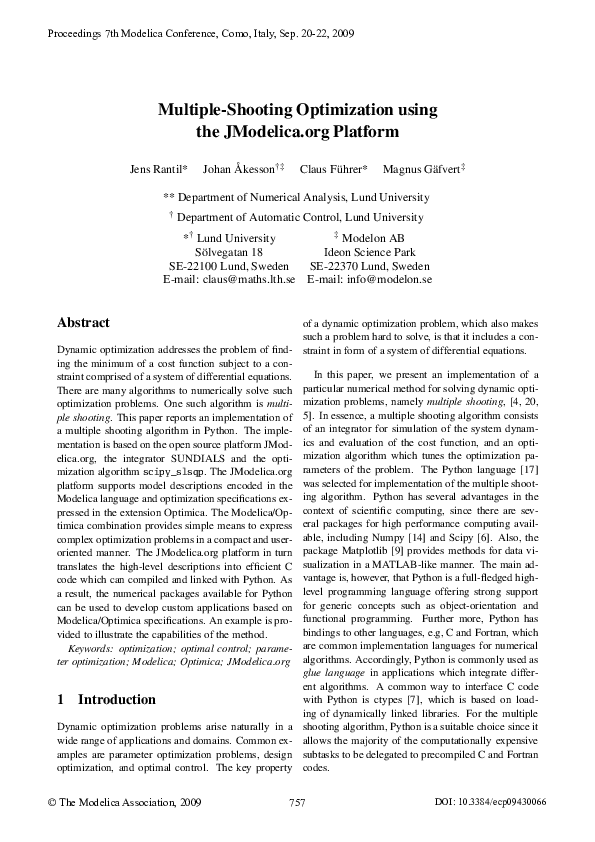 (PDF) Multiple-Shooting Optimization using the JModelica.org Platform
