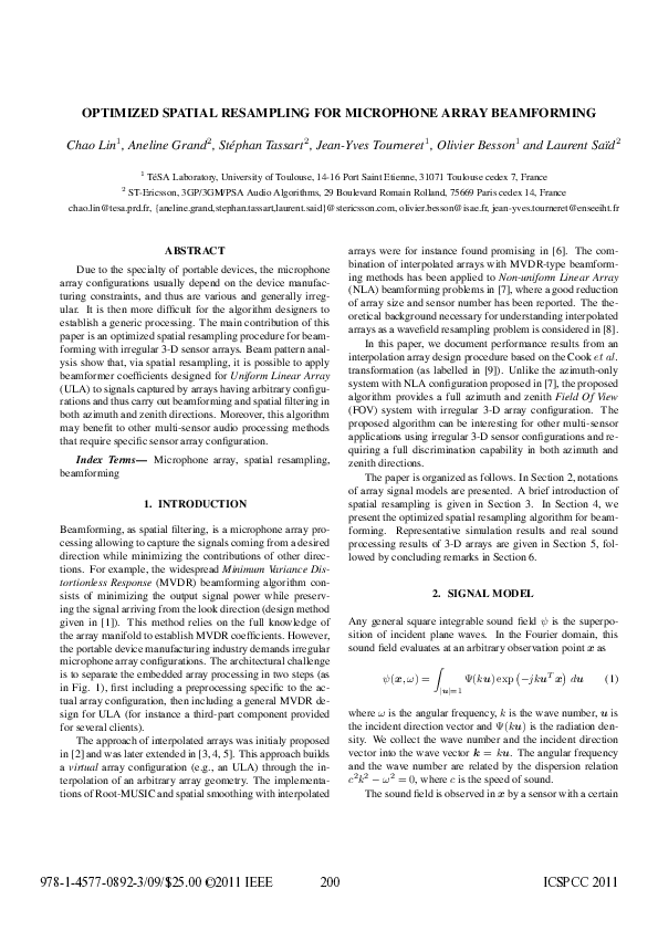 (PDF) Optimized spatial resampling for microphone array beamforming