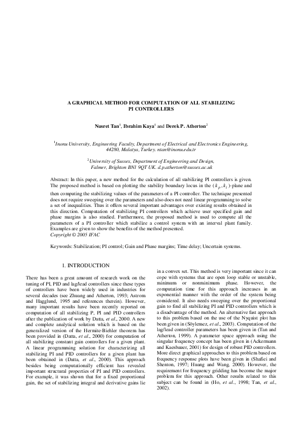 (PDF) A Graphical Method for Computation of All Stabilizing Pi Controllers