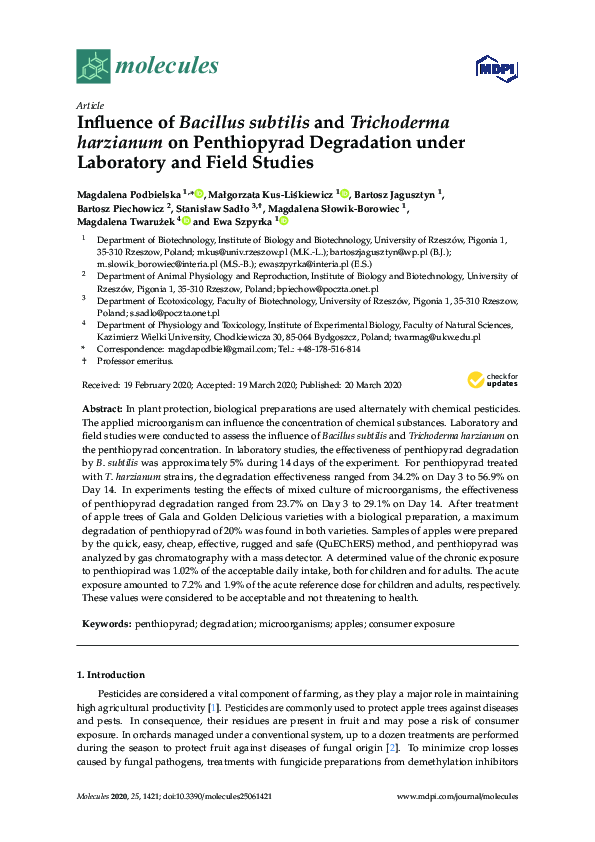 (PDF) Influence of Bacillus subtilis and Trichoderma harzianum on Penthiopyrad Degradation under ...