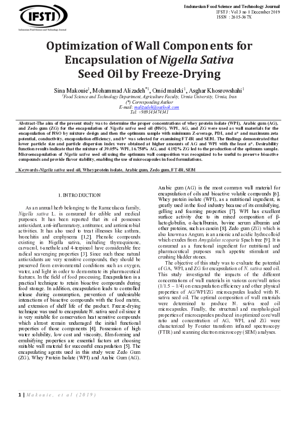 (PDF) Optimization of wall components for encapsulation of Nigella ...
