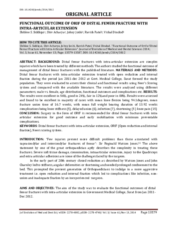(PDF) Functional Outcome of Orif of Distal Femur Fracture with Intra-Articular Extension