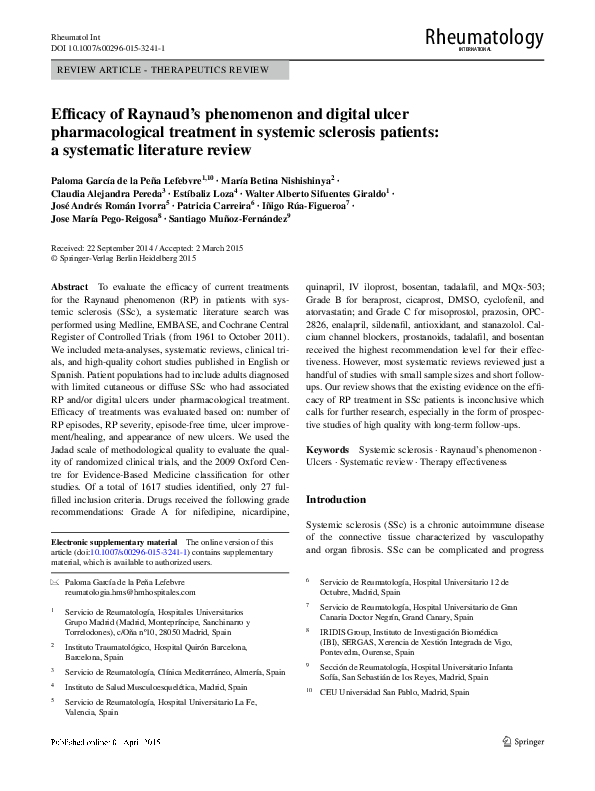 Pdf Efficacy Of Raynauds Phenomenon And Digital Ulcer