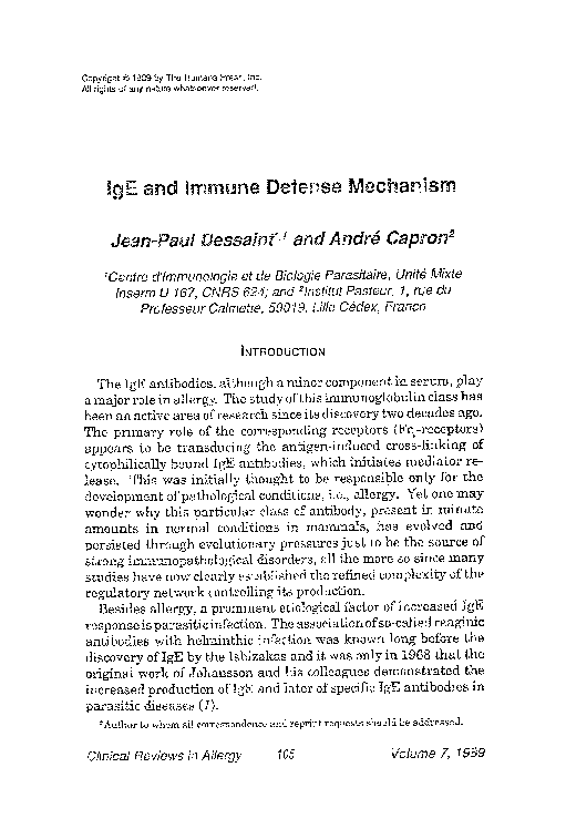 (PDF) IgE and Immune Defense Mechanism