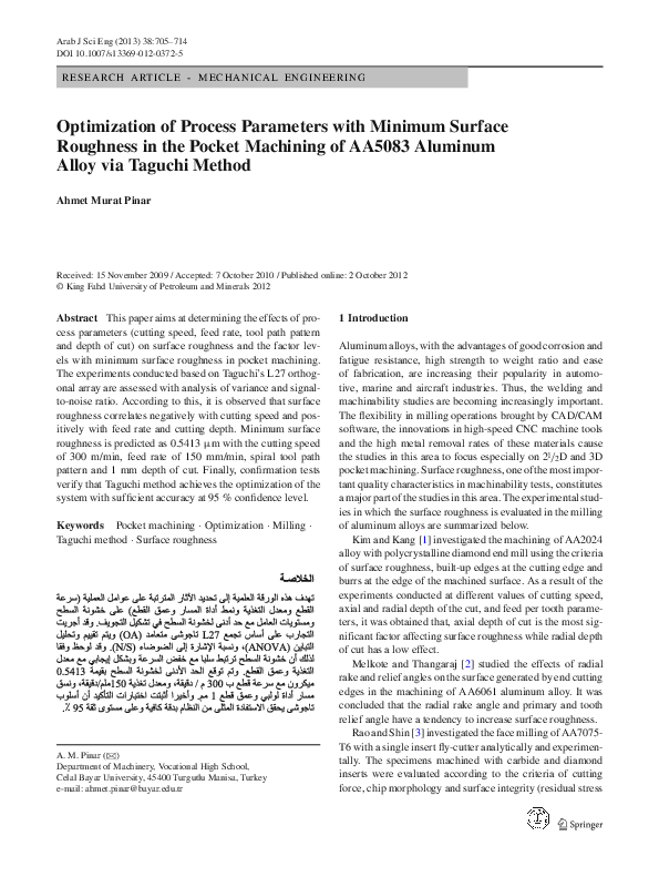 (PDF) Optimization of Process Parameters with Minimum Surface Roughness in the Pocket Machining ...