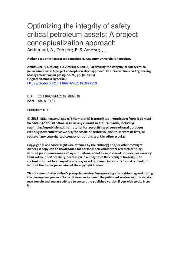 (PDF) Optimizing the Integrity of Safety Critical Petroleum Assets: A Project Conceptualization ...