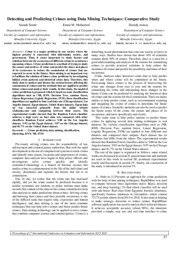 Pdf Detecting And Predicting Crimes Using Data Mining Techniques