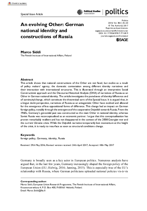 (PDF) An evolving Other: German national identity and constructions of ...
