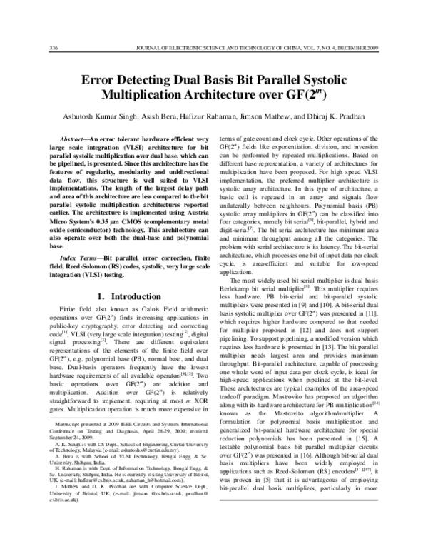 Pdf Error Detecting Dual Basis Bit Parallel Systolic Multiplication Architecture Over Gf2m