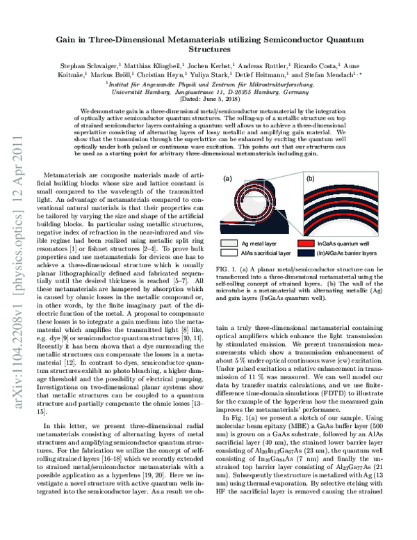 (PDF) Gain in three-dimensional metamaterials utilizing semiconductor quantum structures