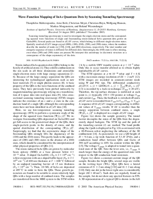 (PDF) Wave-Function Mapping of InAs Quantum Dots by Scanning Tunneling ...