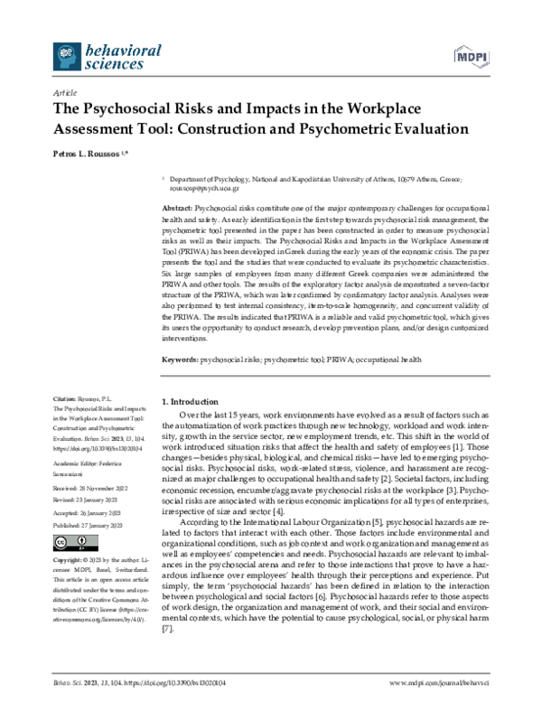 (PDF) The Psychosocial Risks and Impacts in the Workplace Assessment ...